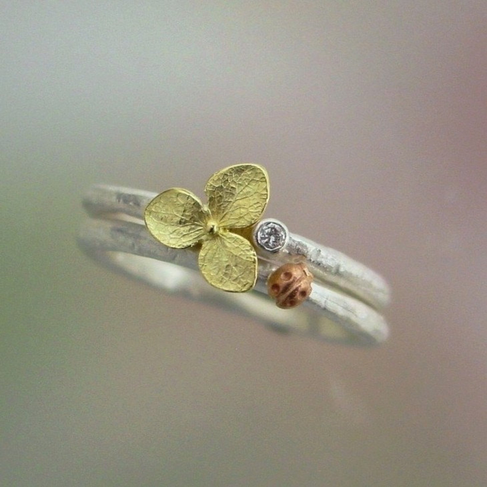 Lady Bug Ring, Stacking Ring, Rose Gold, Sterling Silver, Ladybug Ring ...