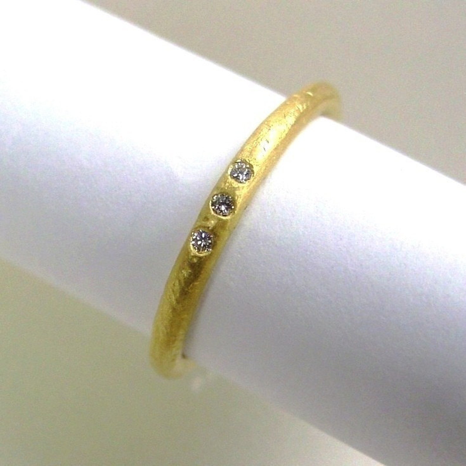 Rustic Wedding Ring Gold Diamond Band Womens Delicate Gold - Etsy