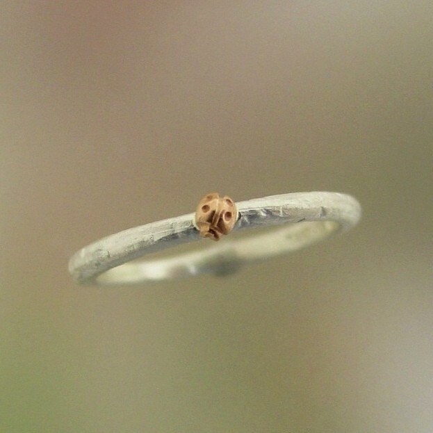 Lady Bug Ring, Stacking Ring, Rose Gold, Sterling Silver, Ladybug Ring ...