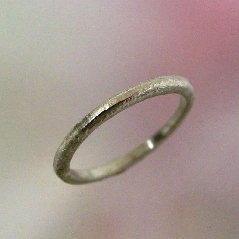 Thin White Gold Band Womens Rustic Wedding Ring Thin Wedding - Etsy
