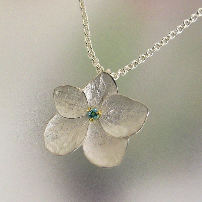 Hydrangea Flower Necklace With Blue Topaz, Sterling Hydrangea Pendant ...