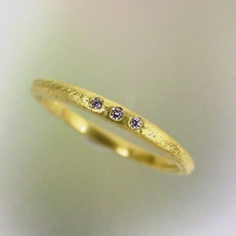 Rustic Wedding Ring Gold Diamond Band Womens Delicate Gold - Etsy