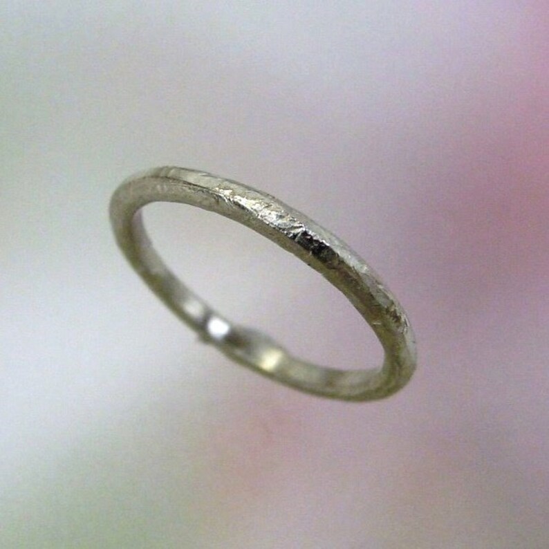 Thin White Gold Band Womens Rustic Wedding Ring Thin Wedding - Etsy
