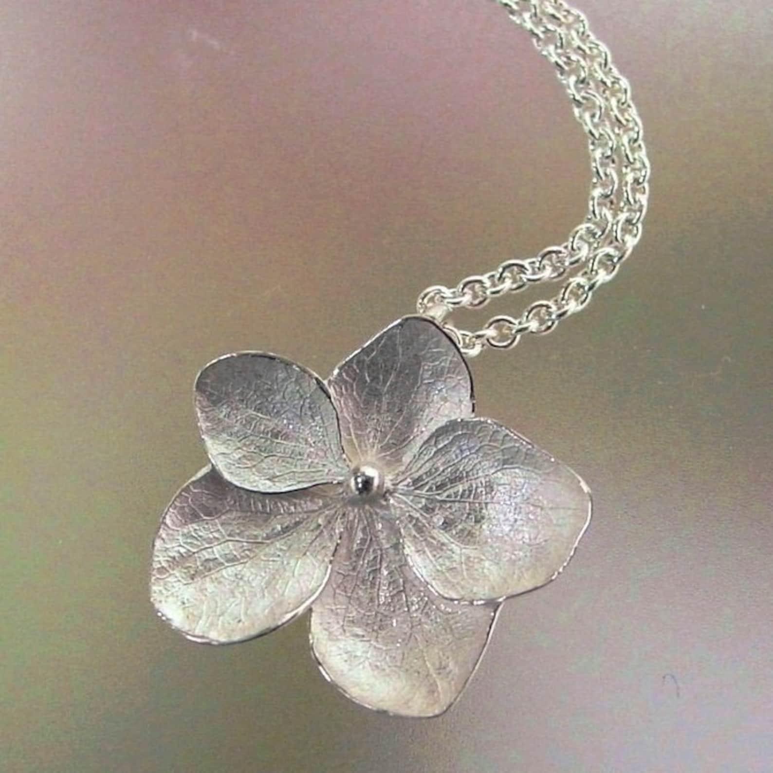 Hydrangea Necklace, Silver Flower Necklace, Sterling Silver Necklace ...