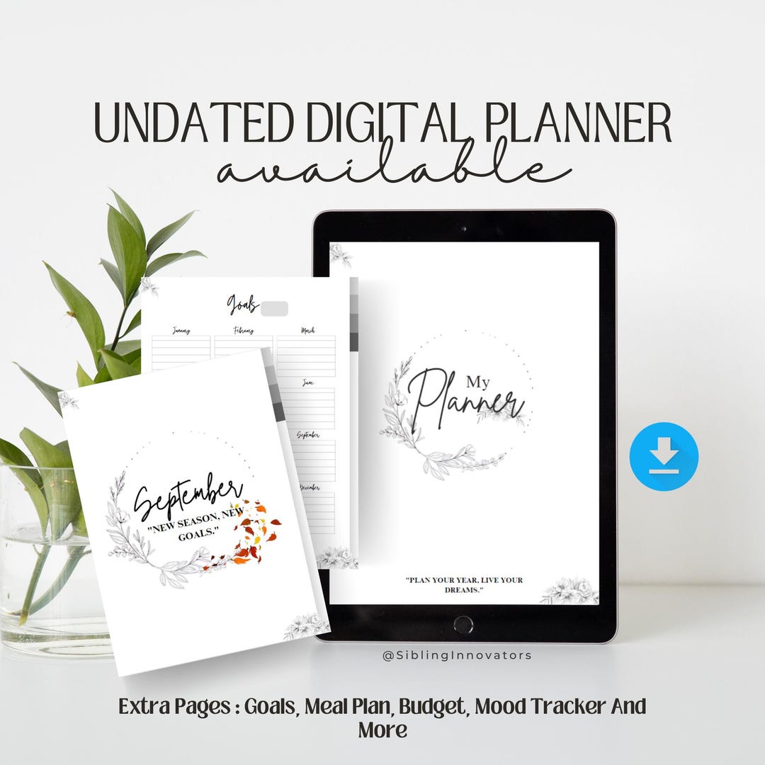 Undated Digital Planner, Daily Planner, Weekly Planner, Monthly Planner ...