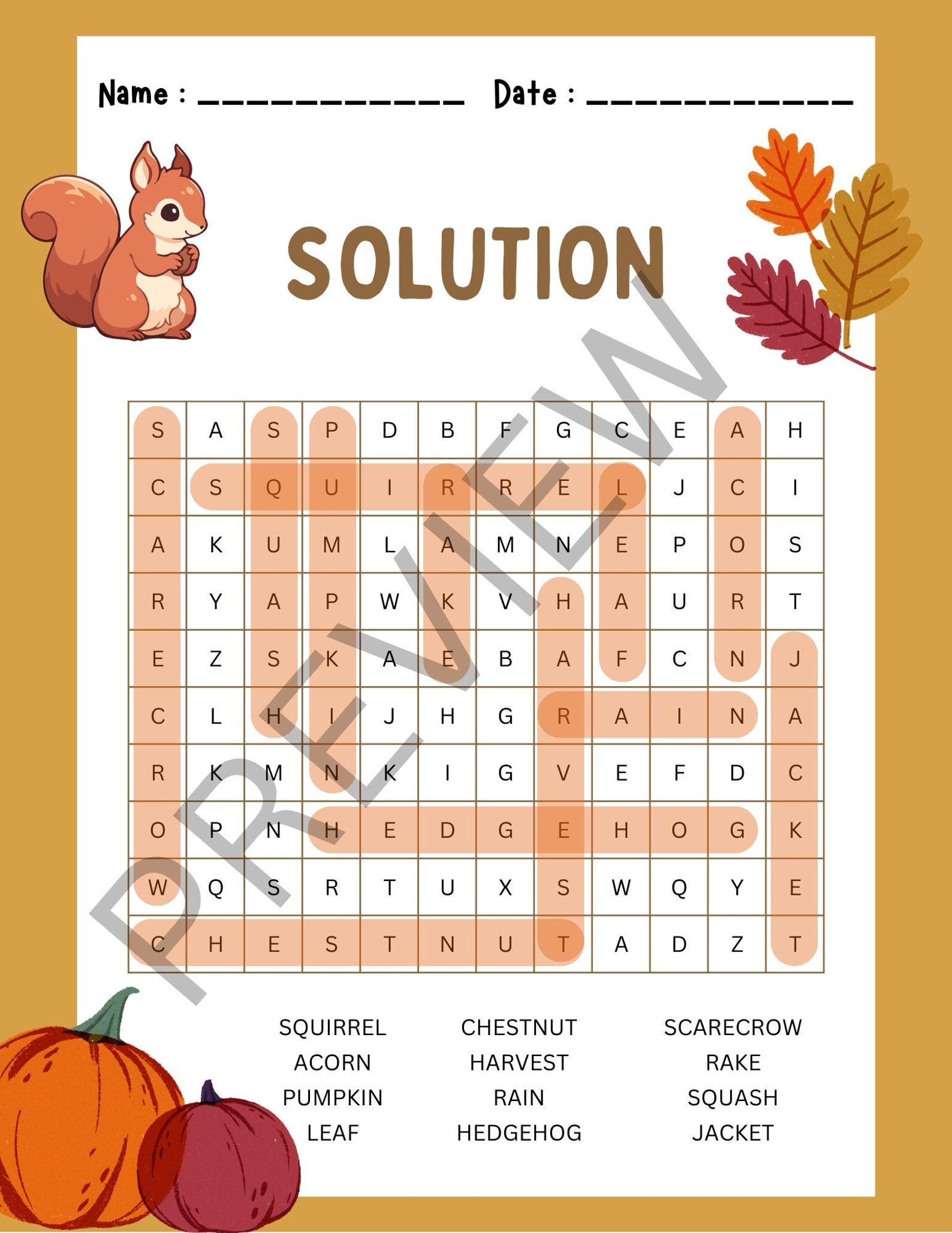 Autumn Words Puzzle Worksheet for Kindergarten | Fun Fall Vocabulary ...
