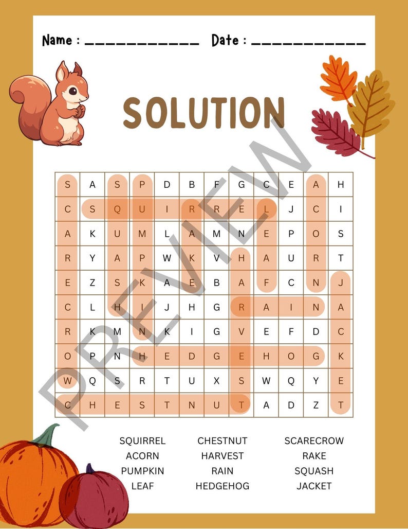 Autumn Words Puzzle Worksheet for Kindergarten | Fun Fall Vocabulary ...