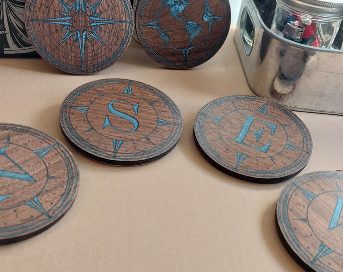 Compass Coaster Crafted From Cherry or Maple Wood - Etsy