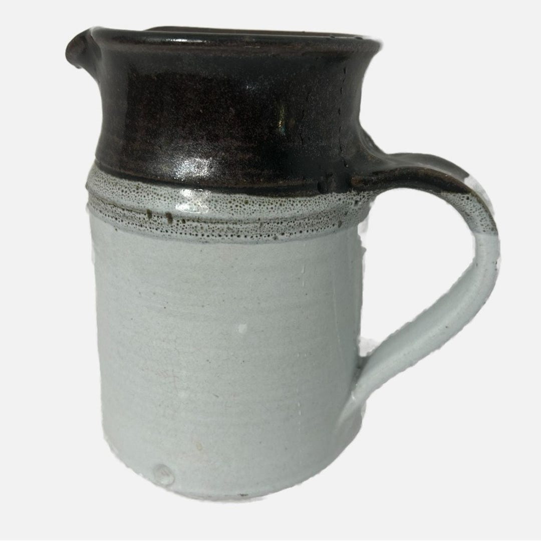 Art Studio Pottery Stoneware Pitcher Pinched Lip Brown White Glazed ...