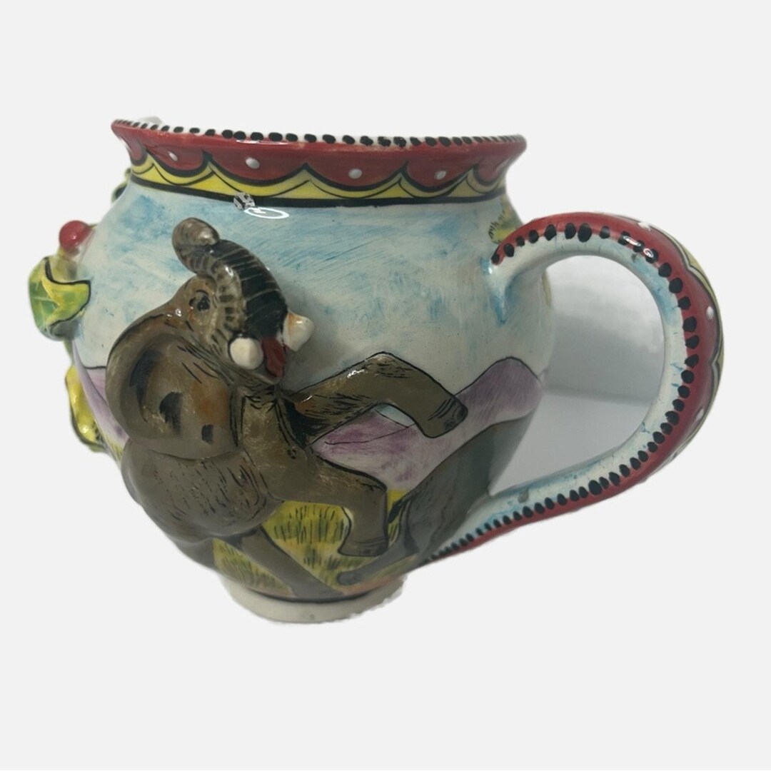 Studio Art Pottery Small Pitcher 3D Animals Leaves Folk Art Hand ...