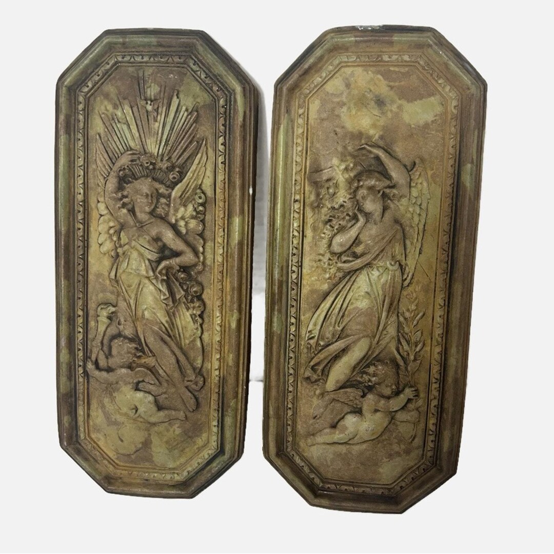 Vintage Stone Plaque Wall Garden Hangings Goddess Angel Wire Romantic ...