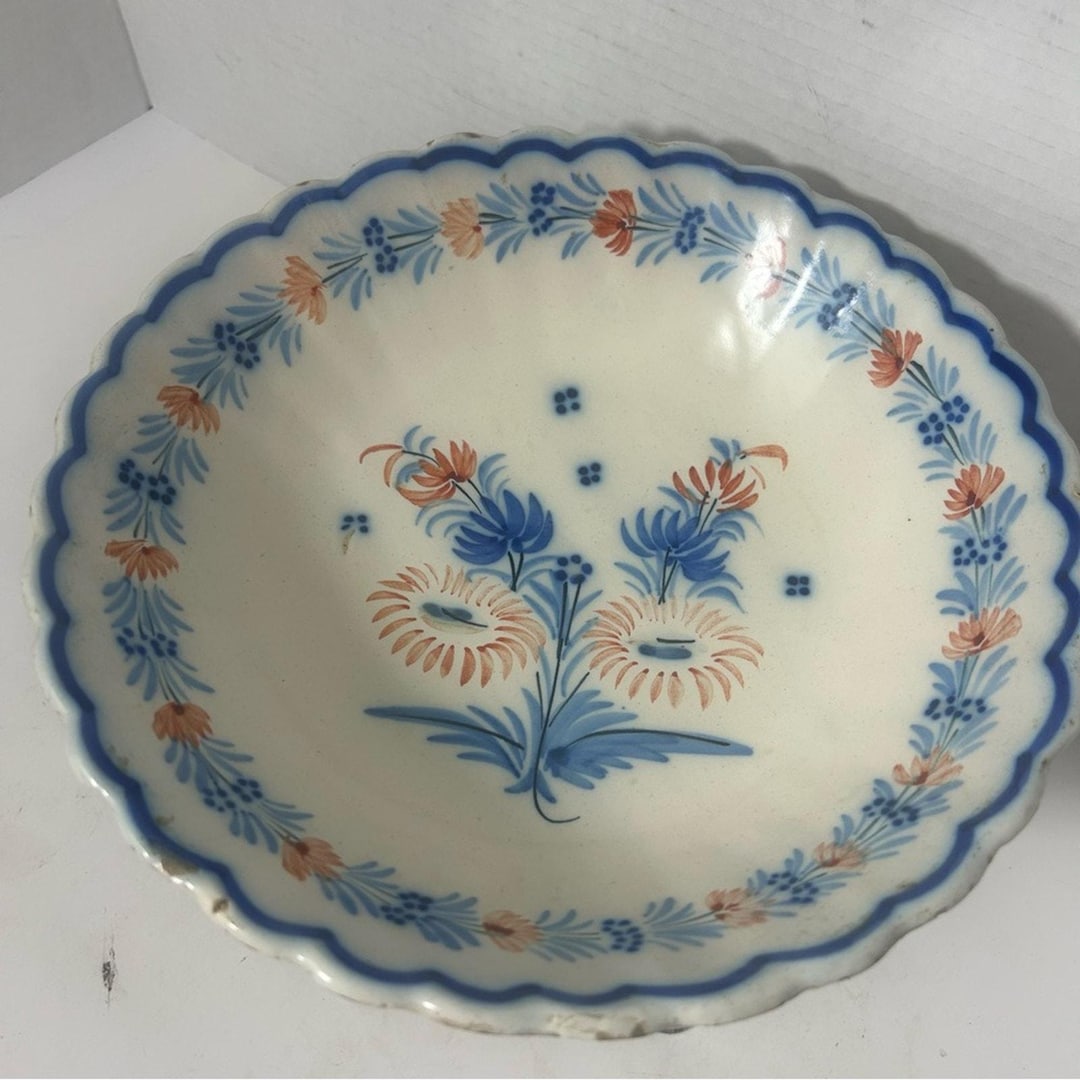 VTG Henriot Quimper France Floral Scalloped Edge Ceramic Serving Mixing ...