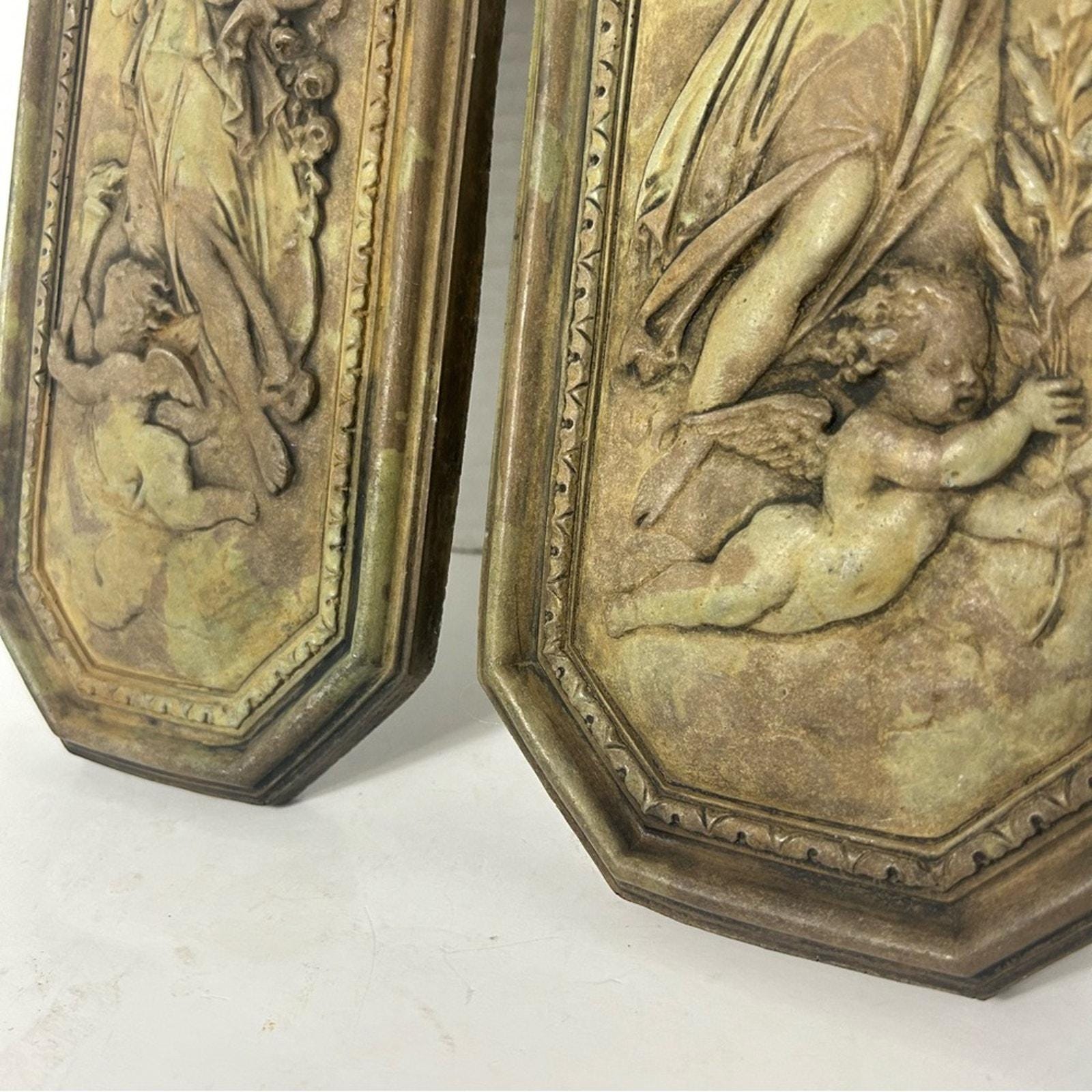 Vintage Stone Plaque Wall Garden Hangings Goddess Angel Wire Romantic ...