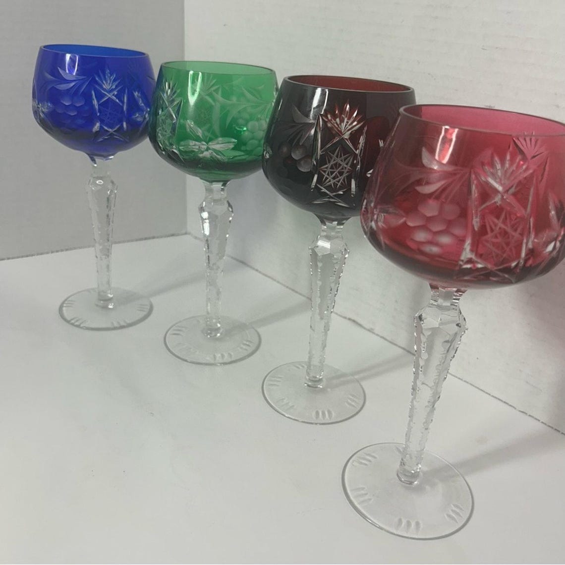 Vintage Lausitzer Crystal Bohemian Cut to Clear Wine Goblets Dinner ...