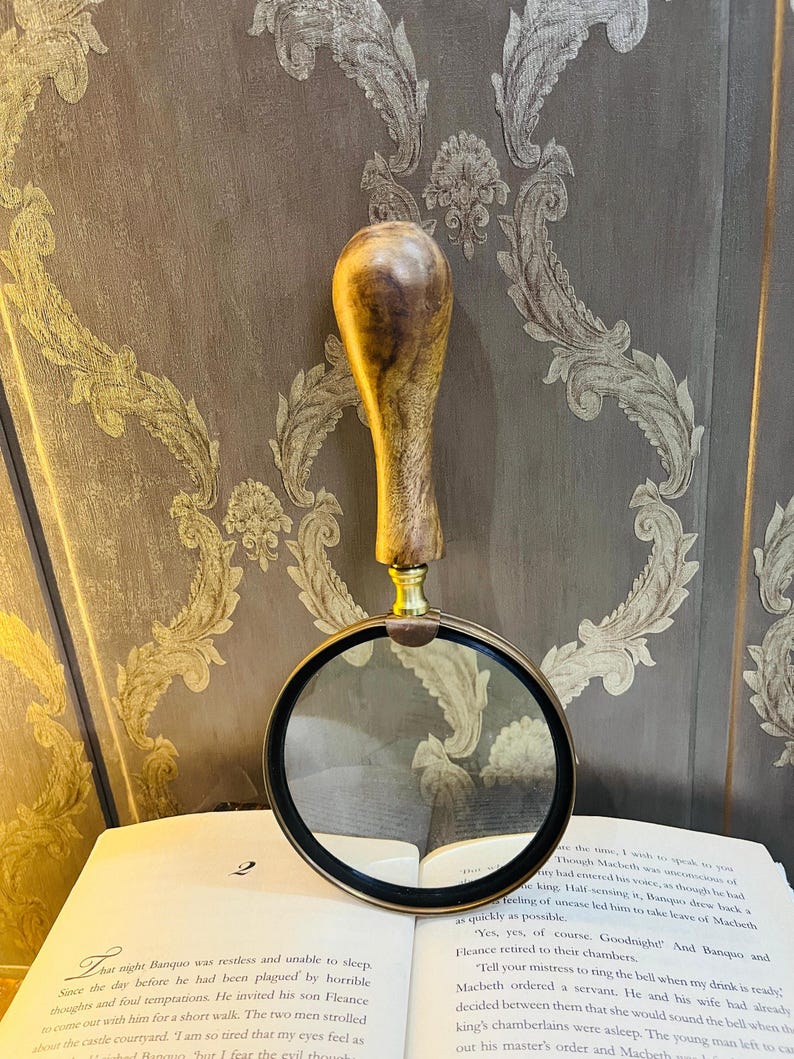 Antique Brass Magnifying Glass: 4-inch Vintage Reader, Wooden Handle - Etsy