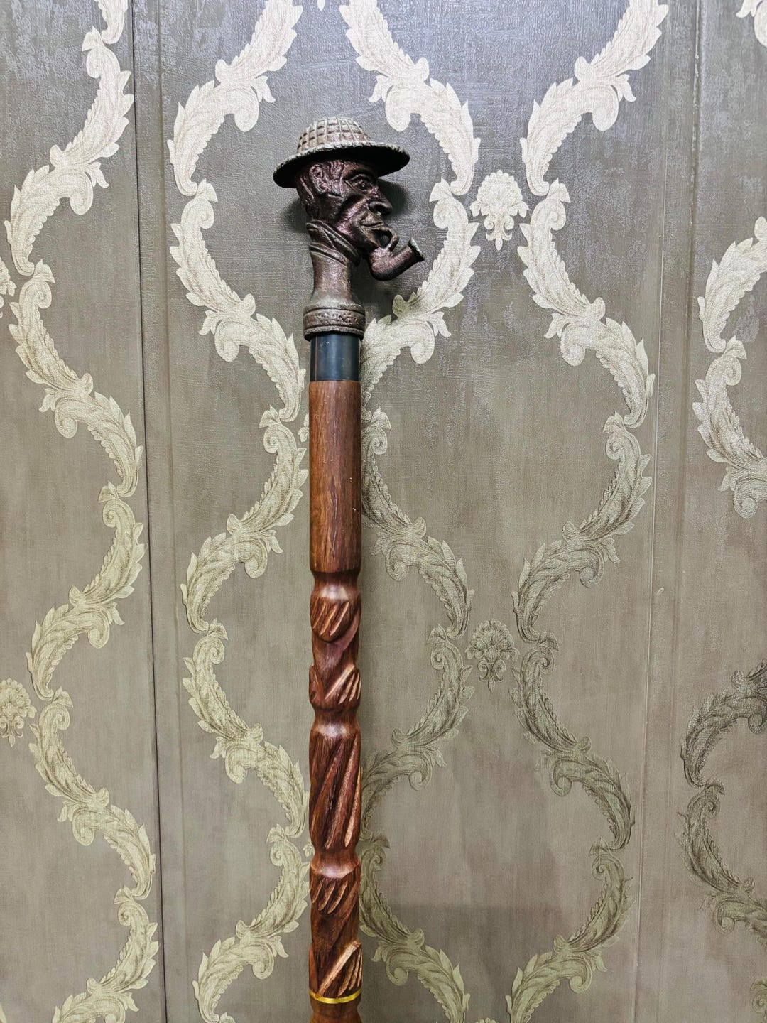 Joker Head Walking Stick: Vintage Style Brown Wooden Cane - Etsy