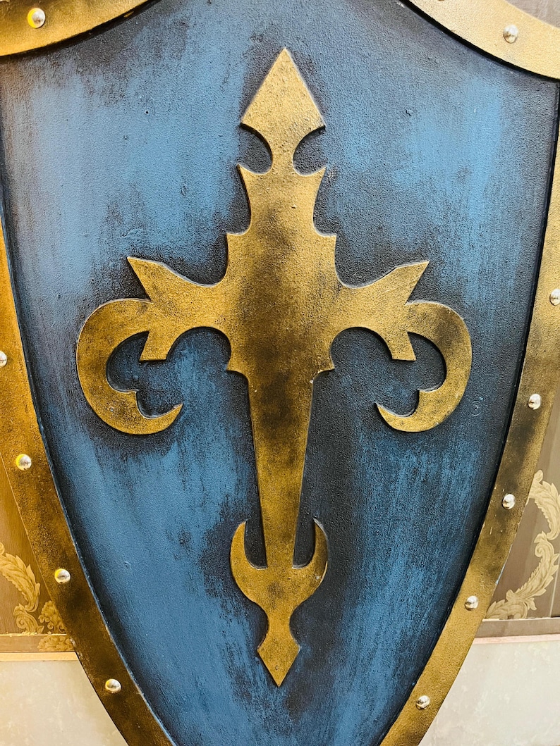 Handcrafted Wooden Templar Knight Shield: Blue & Gold Medieval Decor - Etsy