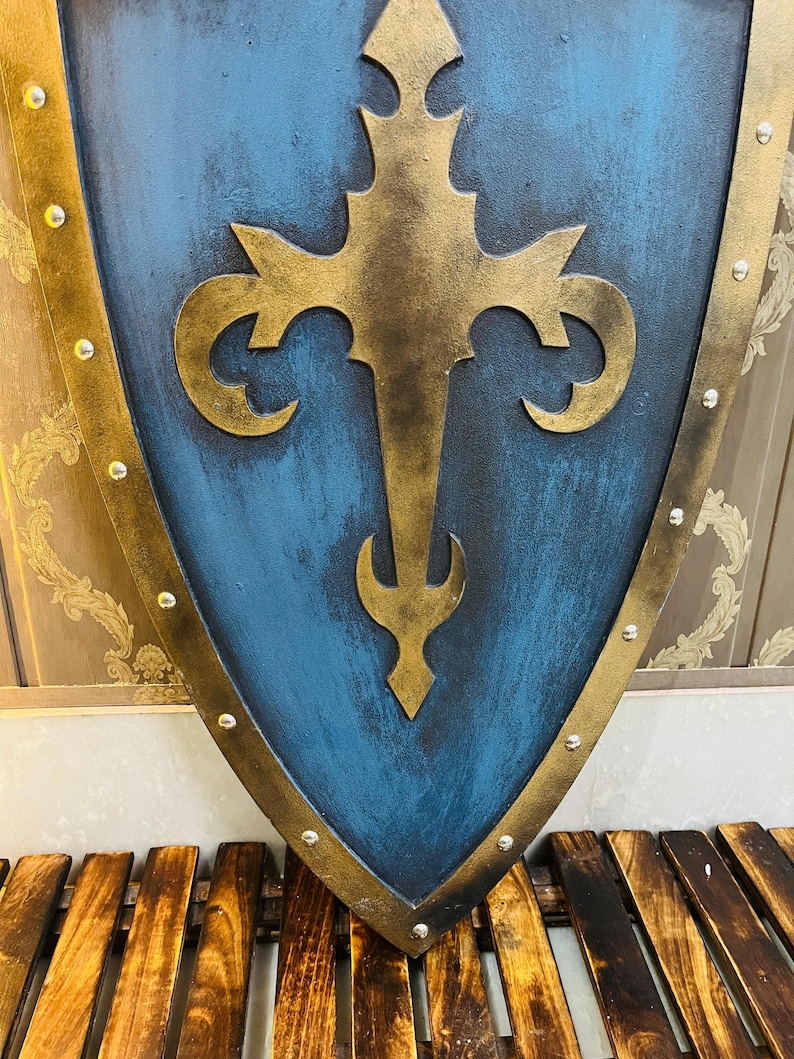 Handcrafted Wooden Templar Knight Shield: Blue & Gold Medieval Decor - Etsy