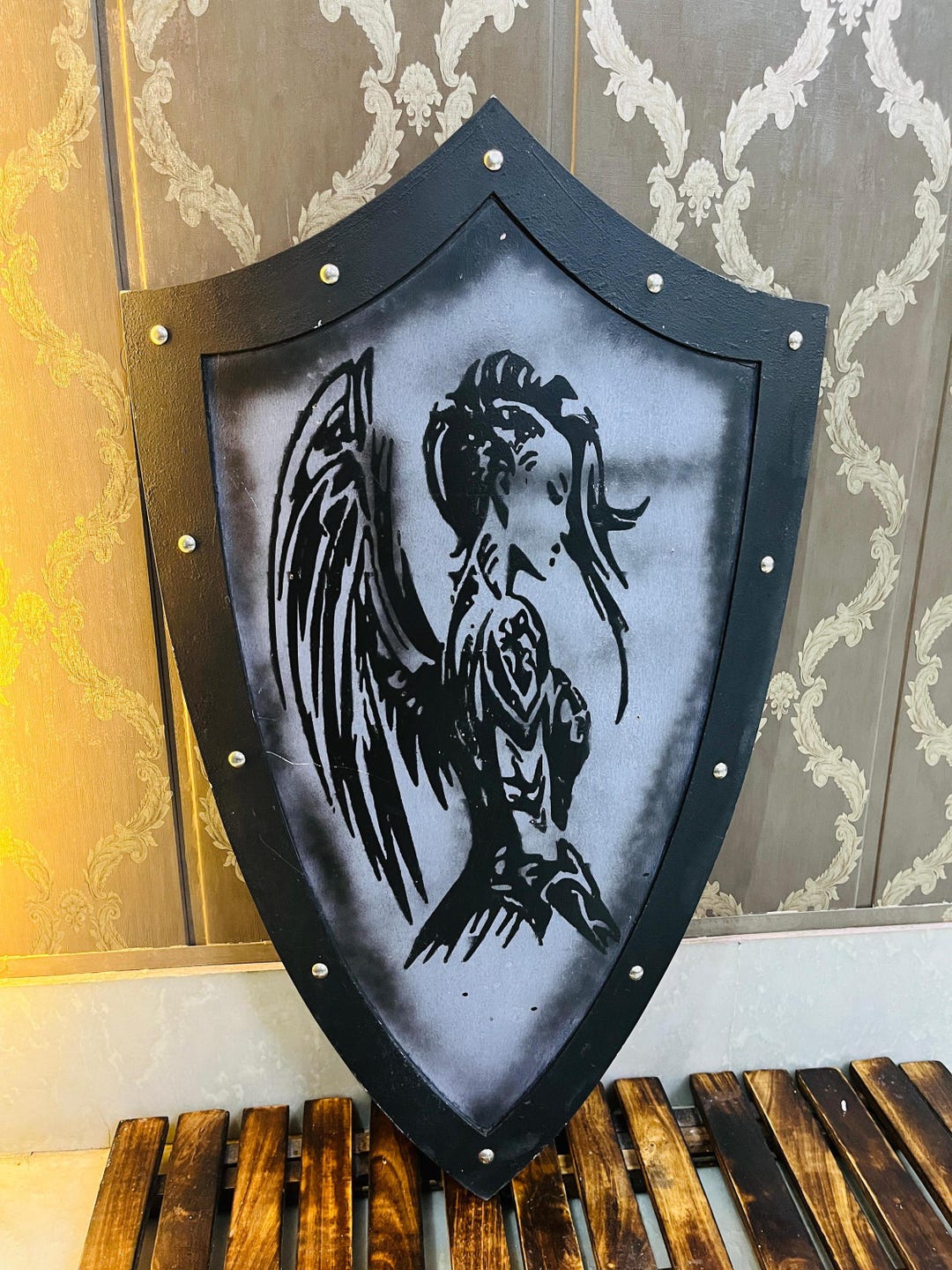 Valkyrie Viking - Dark Angel Warrior Wooden Shield- Knight Black and ...