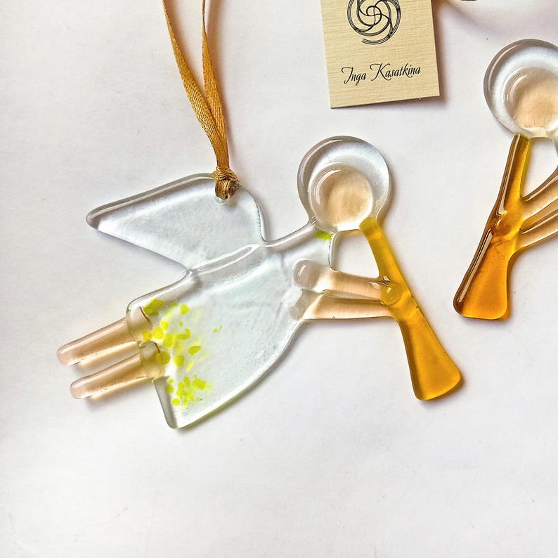 Handcrafted Fused Glass Angel Figurine With Flute -stained Sun Catcher ...