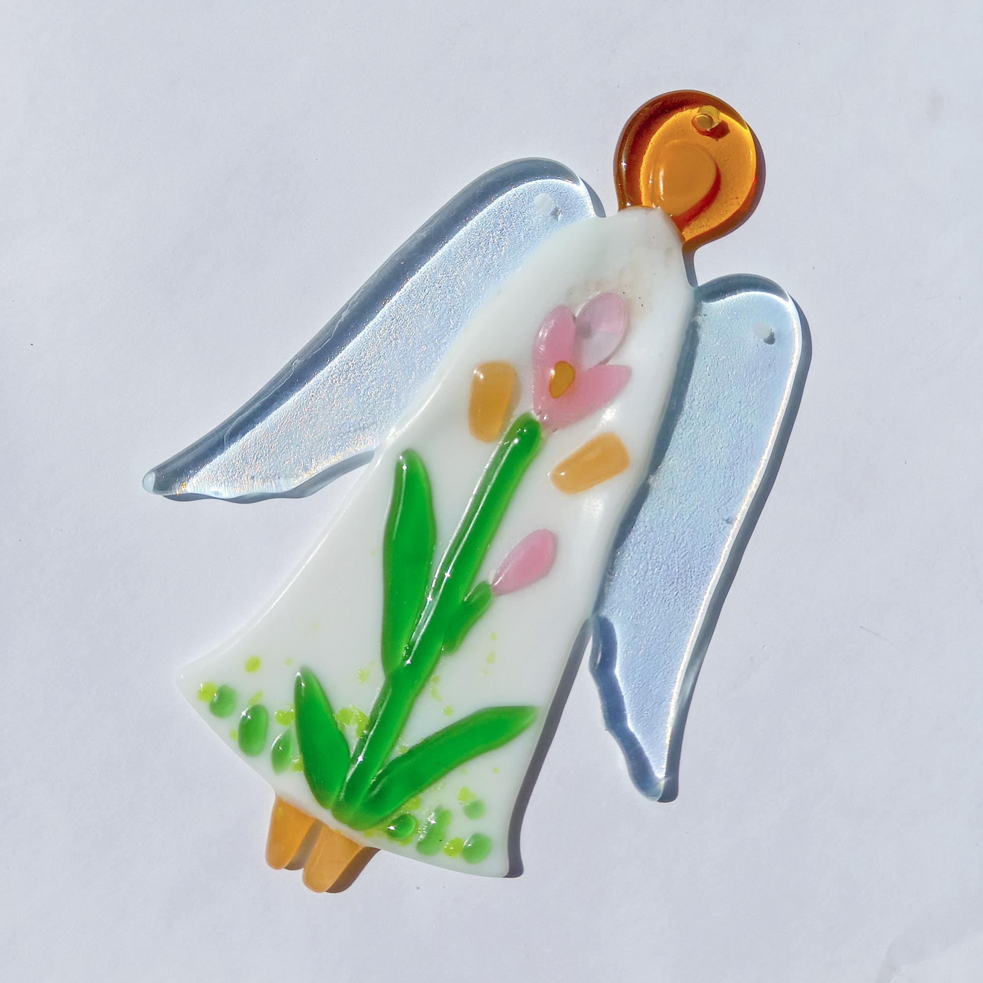Handcrafted Fused Glass Guardian Angel Suncatcher With Tulip - Unique ...