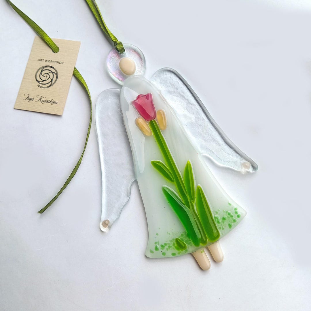 Fused Glass Angels Angel With Tulip Angel Suncatcher Guardian Angel ...