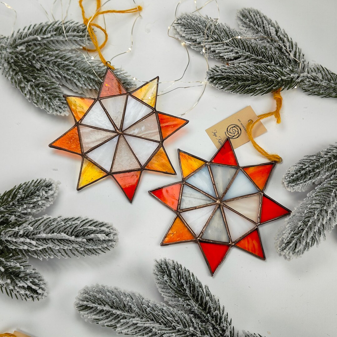 Stained Glass Star Christmas Ornaments Glass Stars Window Hanging ...