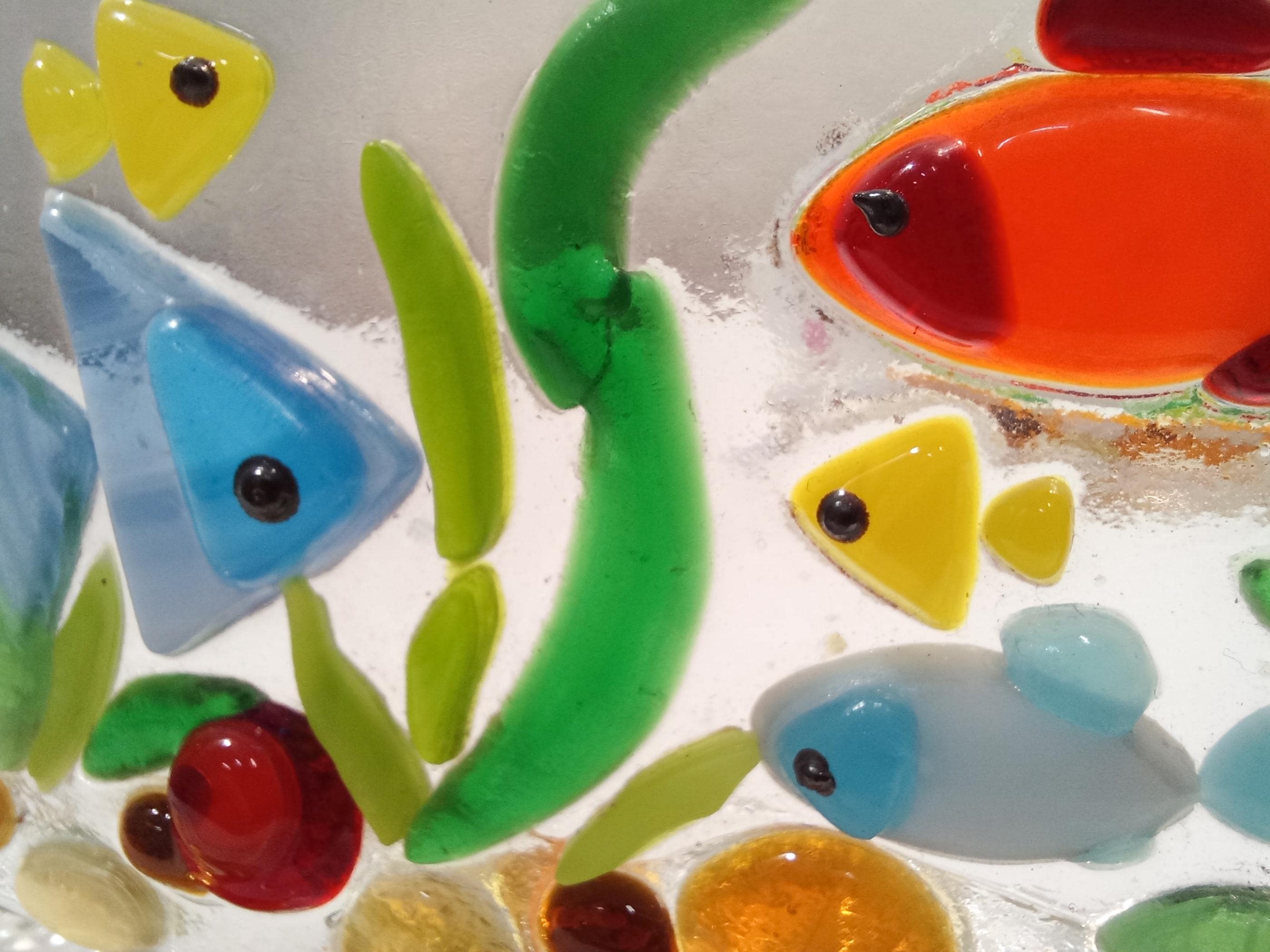 Whimsical Fused Glass Cat Suncatcher With Aquarium - Handcrafted ...