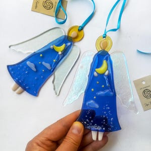 Elegant Blue Fused Glass Angel Suncatcher - Stained Glass Window ...