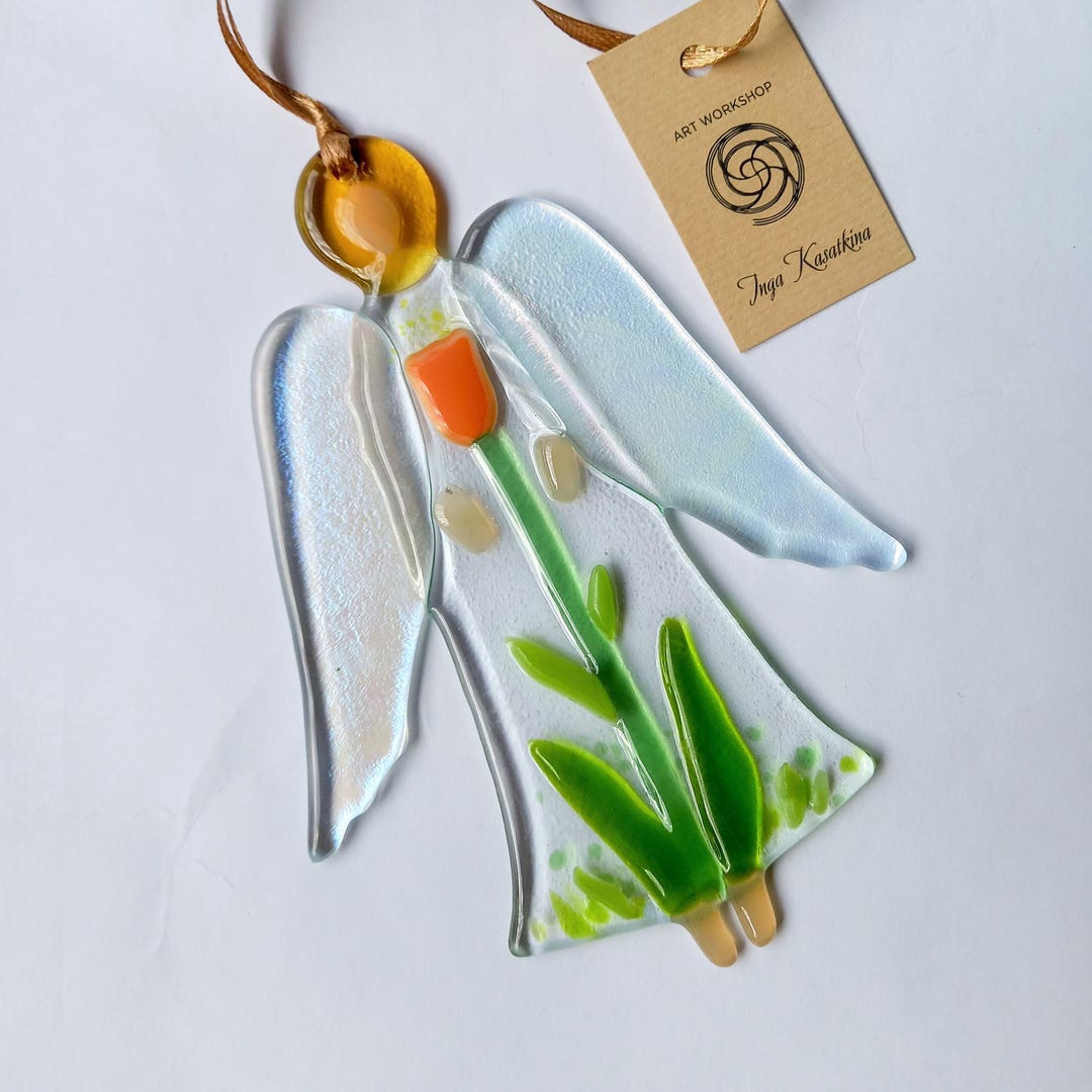 Fused Glass Angels Angel With Tulip Fused Glass Christmas Ornaments ...