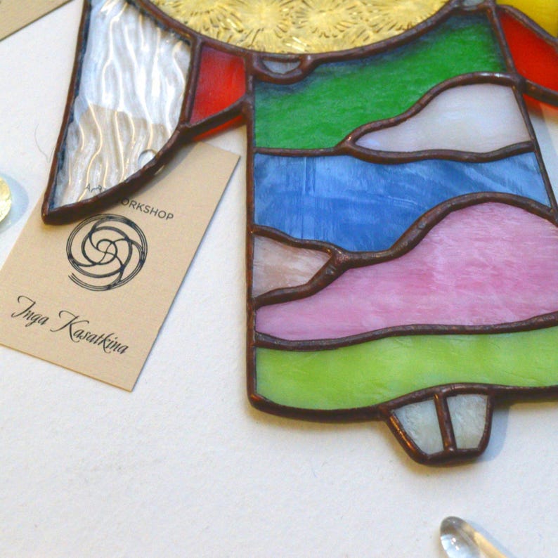 Handcrafted Red-haired Guardian Angel Stained Glass Suncatcher - Unique ...