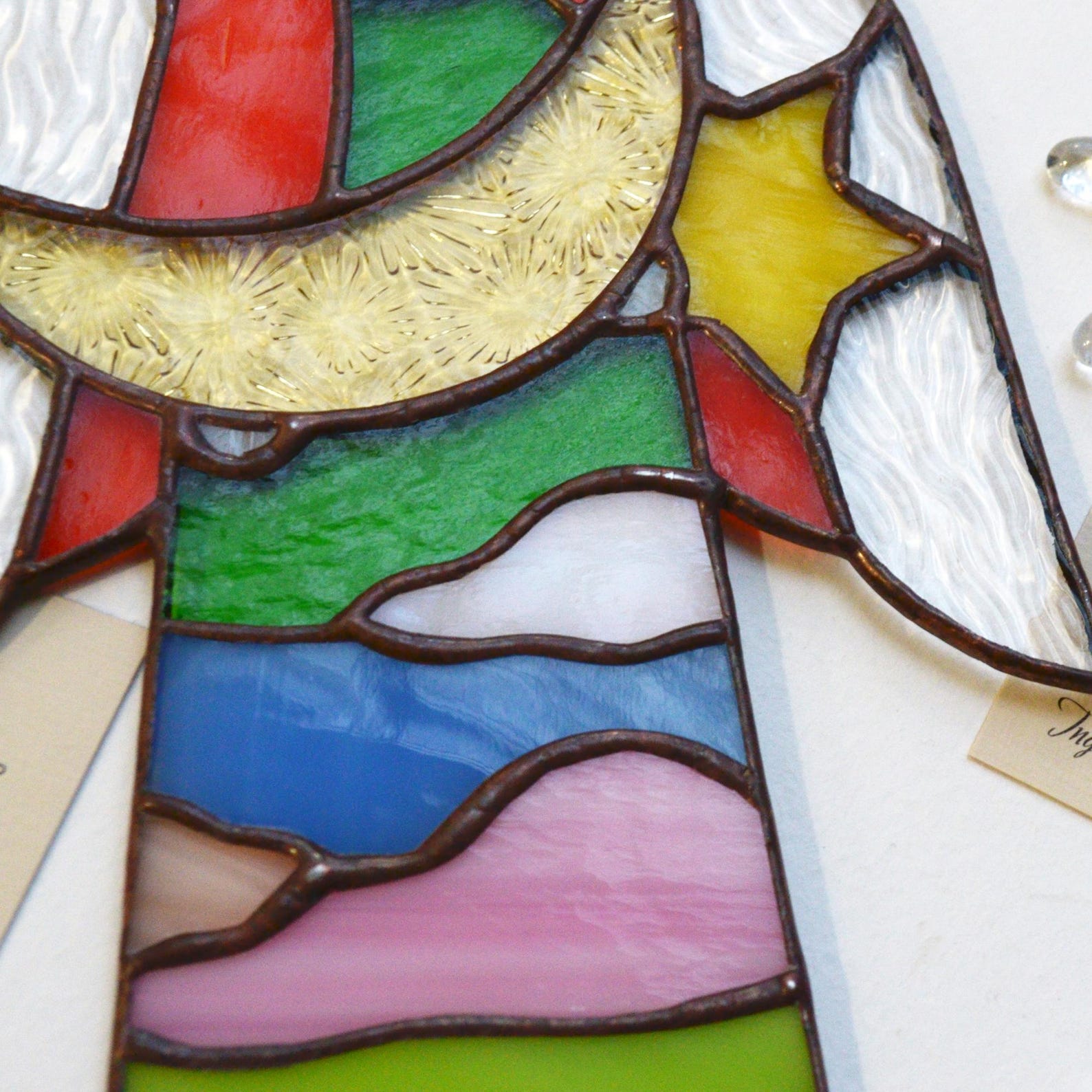 Handcrafted Red-haired Guardian Angel Stained Glass Suncatcher - Unique ...
