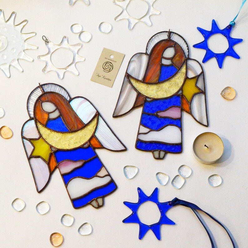 Handmade Stained Glass Sun Catcher Angel - Personalized Guardian Window ...
