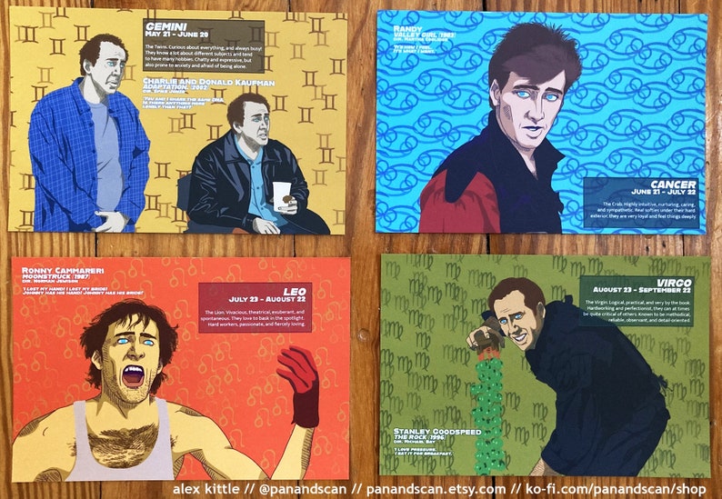Nicolas Cage Zodiac Postcard Set/12 - Etsy