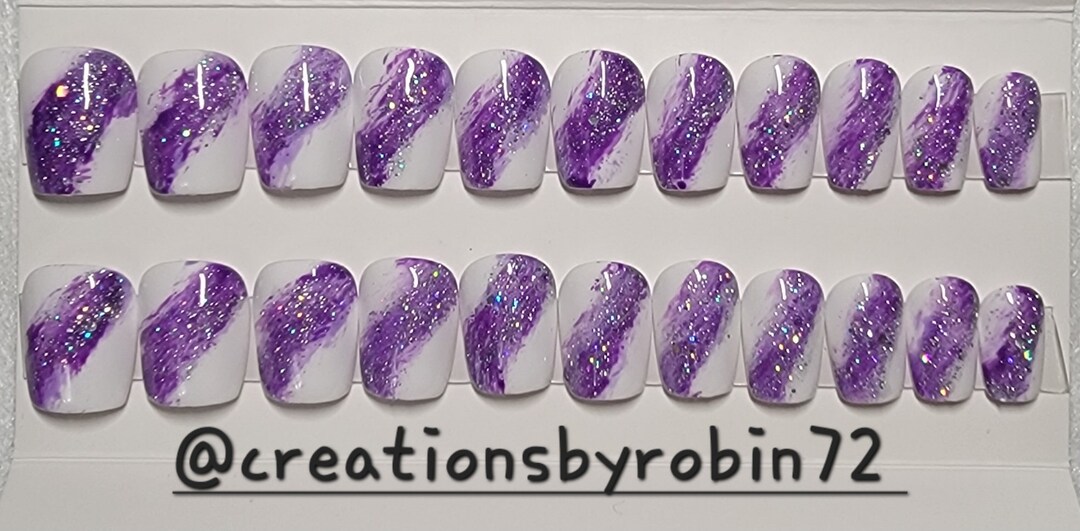 Set of 22 (11 Sizes) Soft Gel Short Coffin Purple Geode Sparkle Press ...