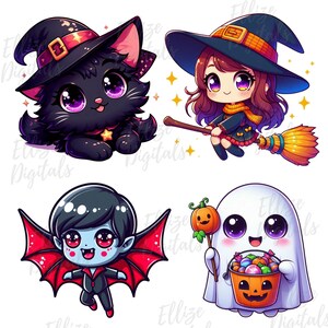 Halloween Chibi Clipart Bundle Spooky Kawaii Clipart Graphic Set ...