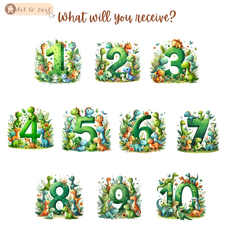 Dinosaur Birthday Numbers PNG Bundle | Kids Dino Watercolor Clipart ...