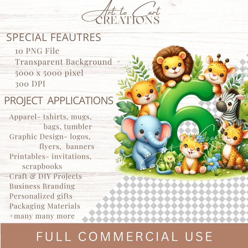 Safari Animals Birthday Numbers PNG Bundle | Kids Jungle Clipart ...