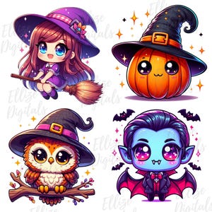 Halloween Chibi Clipart Bundle Spooky Kawaii Clipart Graphic Set ...