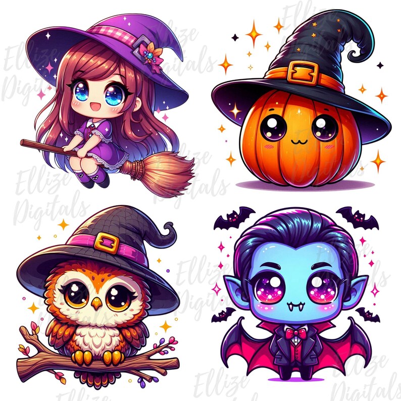 Halloween Chibi Clipart Bundle Spooky Kawaii Clipart Graphic Set ...
