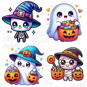Halloween Chibi Clipart Bundle Spooky Kawaii Clipart Graphic Set ...