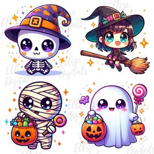 Halloween Chibi Clipart Bundle Spooky Kawaii Clipart Graphic Set ...