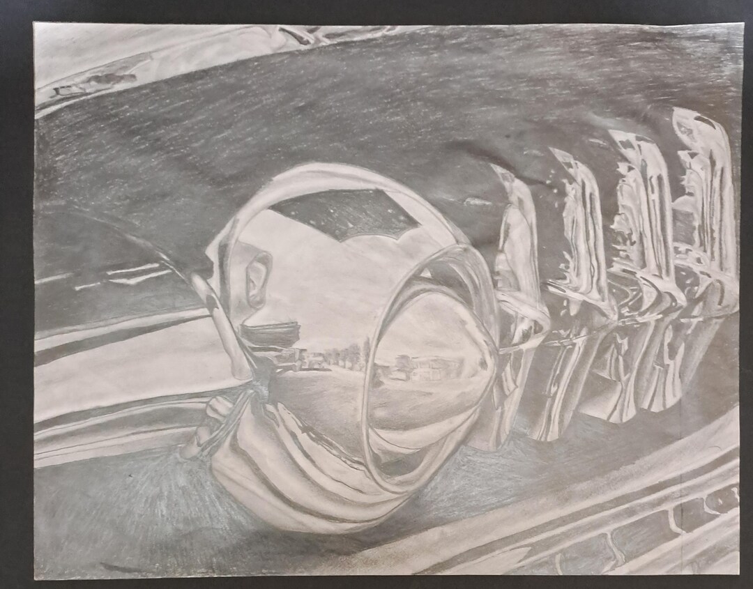 A2 Size Detailed Drawing of Chrome Car Art Illustration *accepting ...