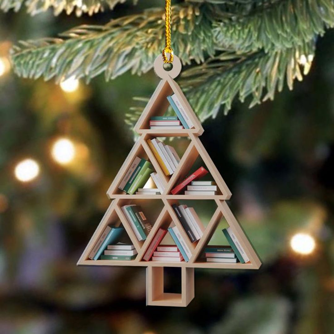 Book Lover Christmas Ornament, Retro Book Acrylic Ornament, Book Lover ...