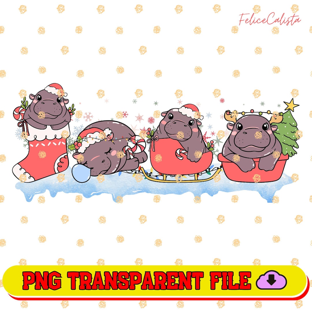 Christmas Moo Deng PNG, Cute Moo Deng Png, Christmas Baby Pygmy Hippo ...