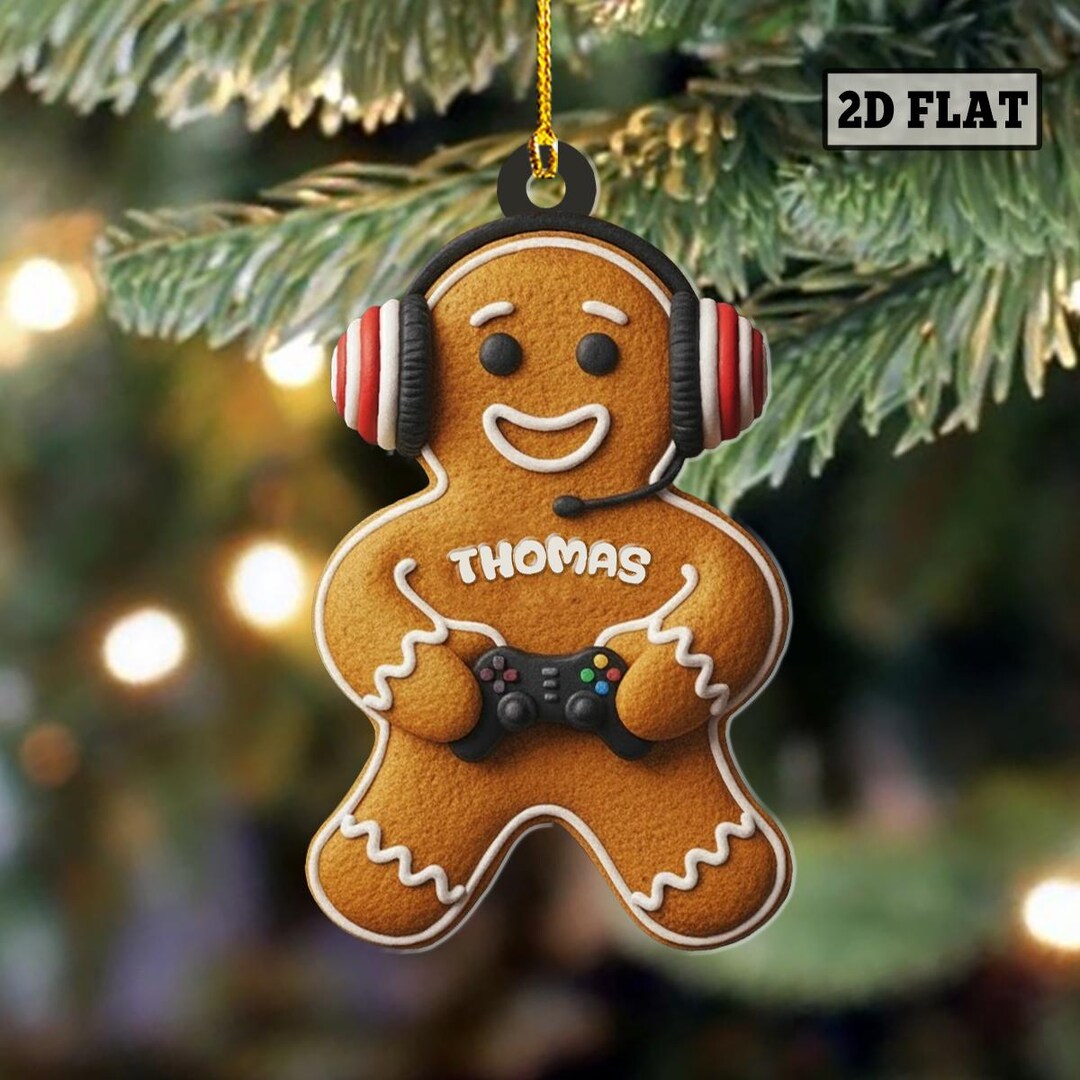 Personalized Gamer Gingerbread Ornament, Gaming Christmas Hanging Decor ...