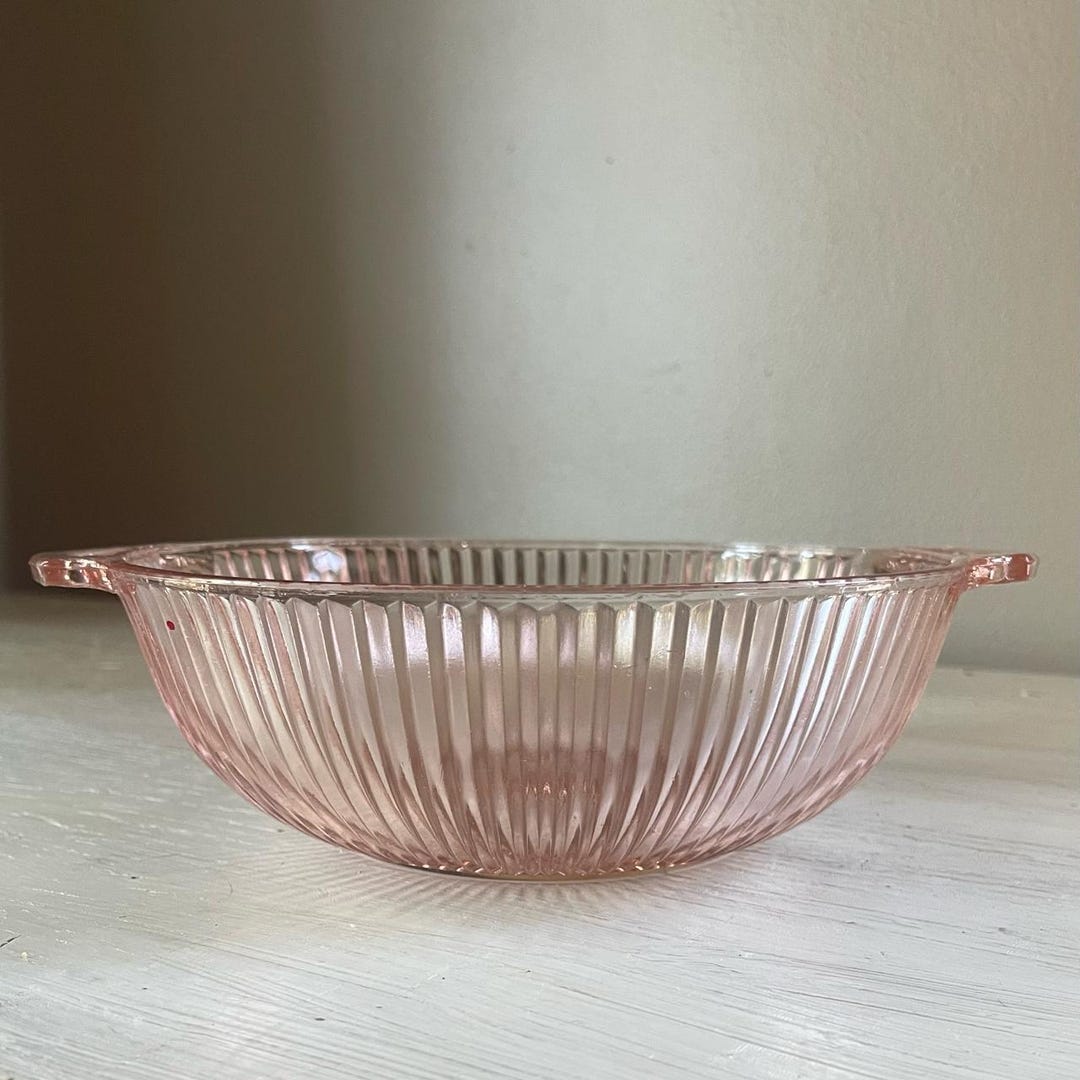 Vintage Pink Depression Glass Bowl With Handles - Vintage Pink Glass ...