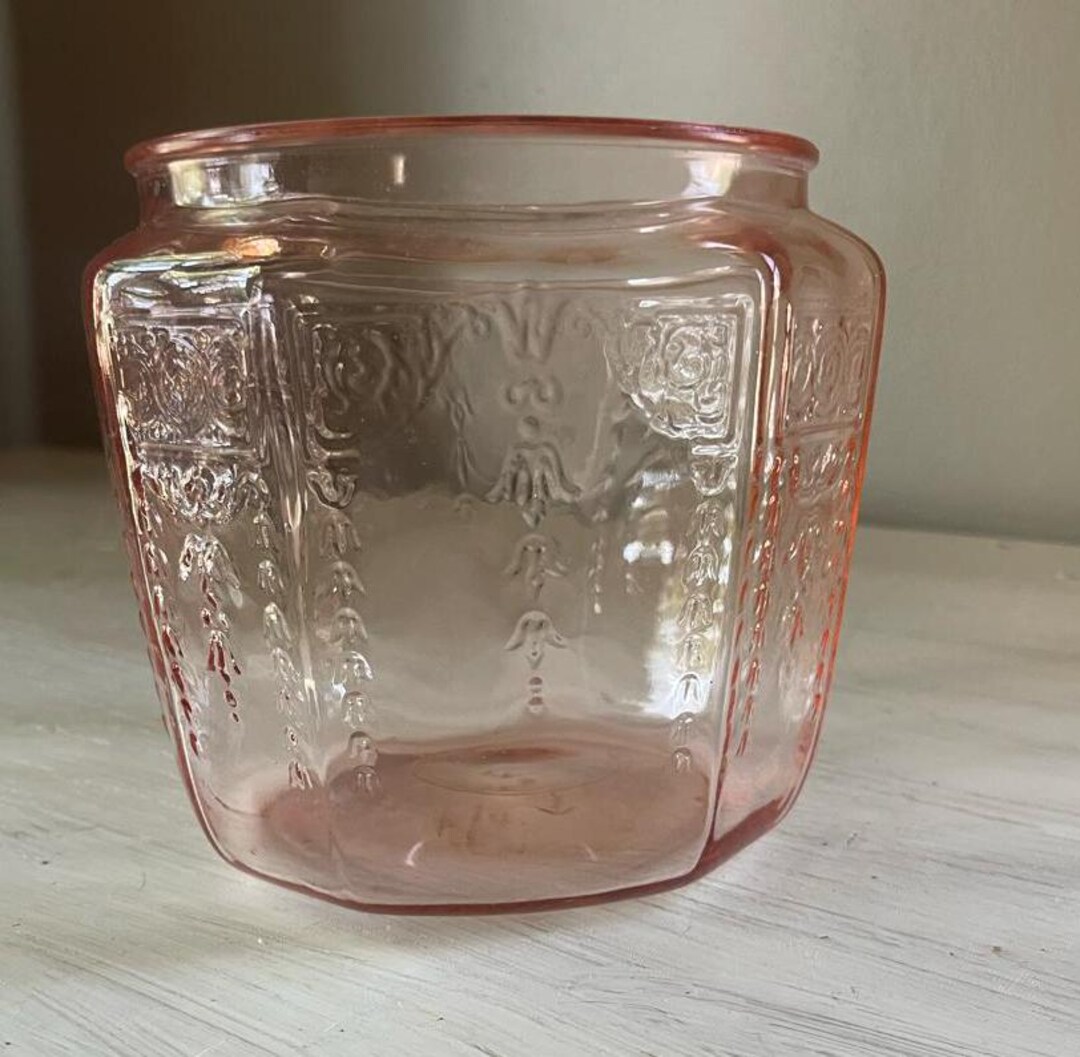 Pink Depression Glass Biscuit Jar | Princess Pattern, 1930s Anchor ...