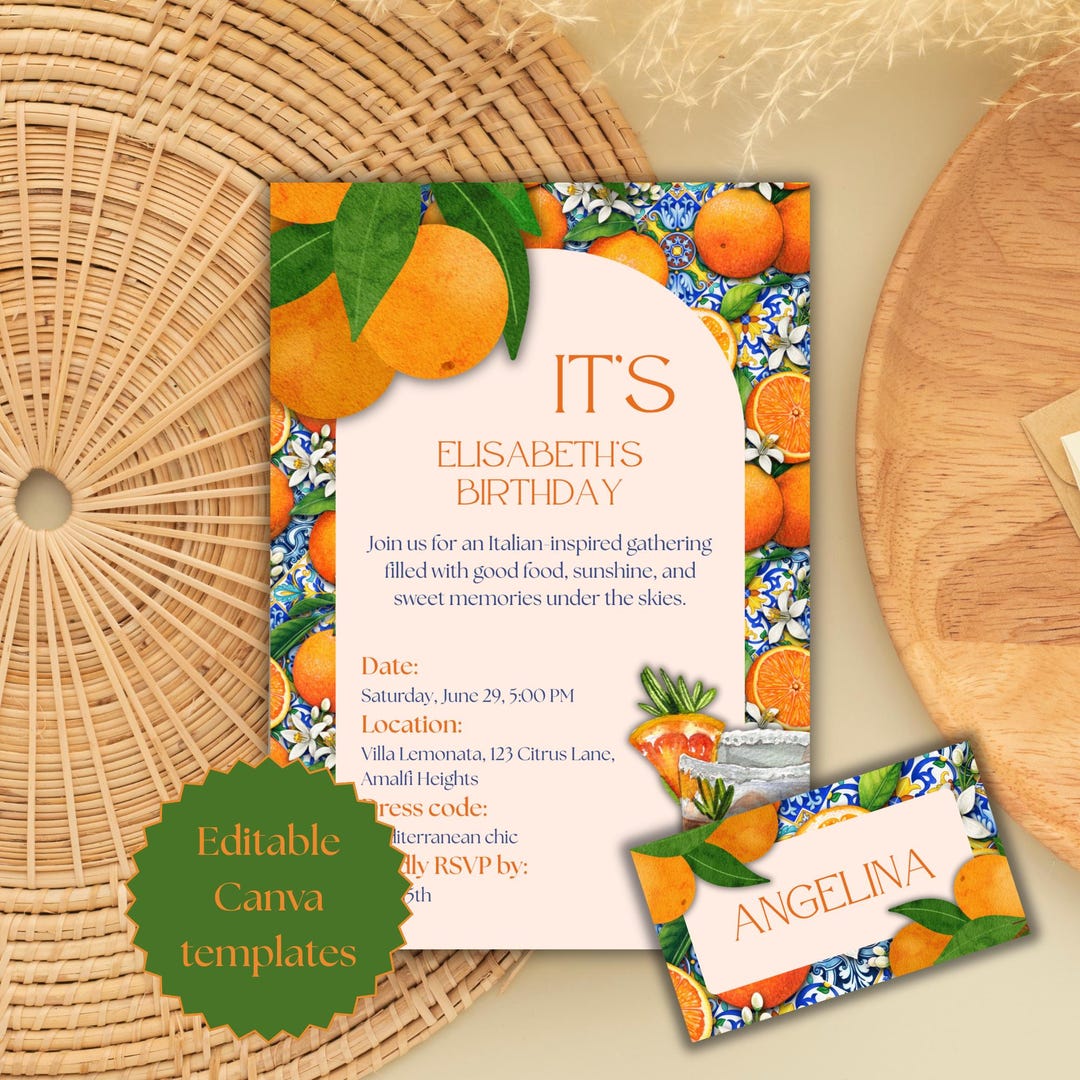 Italian Summer Party Invitation Template, Amalfi Coast Oranges & Tiles ...
