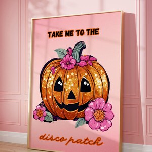 Disco Pumpkin Halloween Pink Wall Art Poster Digital Download Cute ...